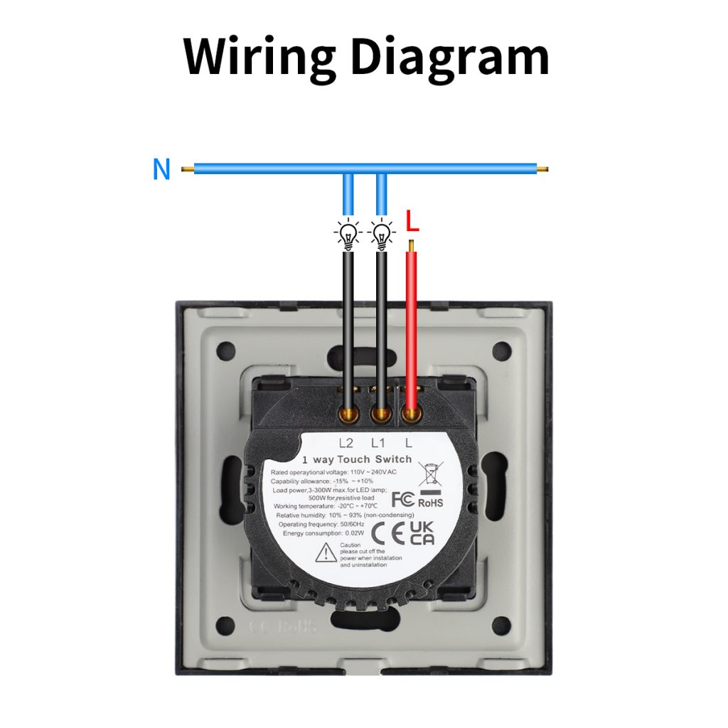 Bingoelec 2gang1way Wall Touch Light Switch 500W/gang