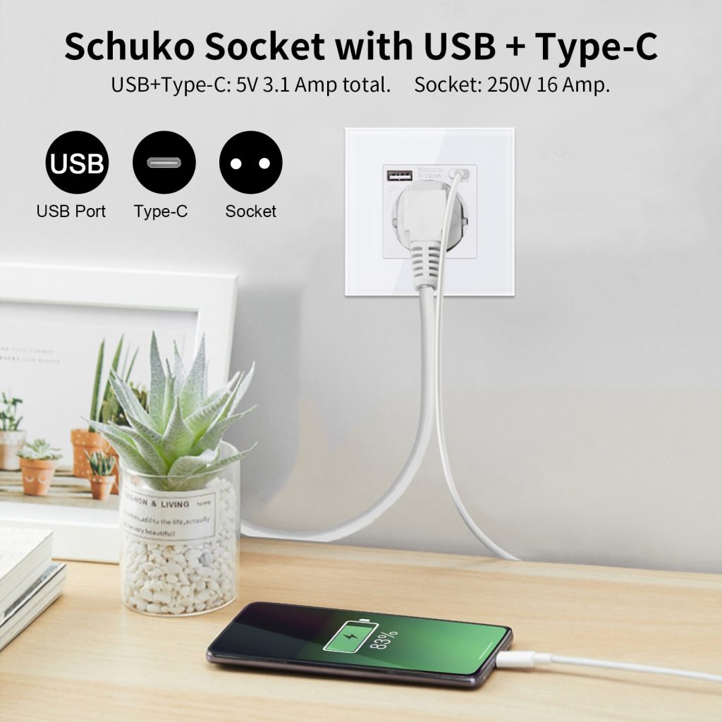 Bingoelec Europe Type F Wall Socket with USB 5V 2.1A