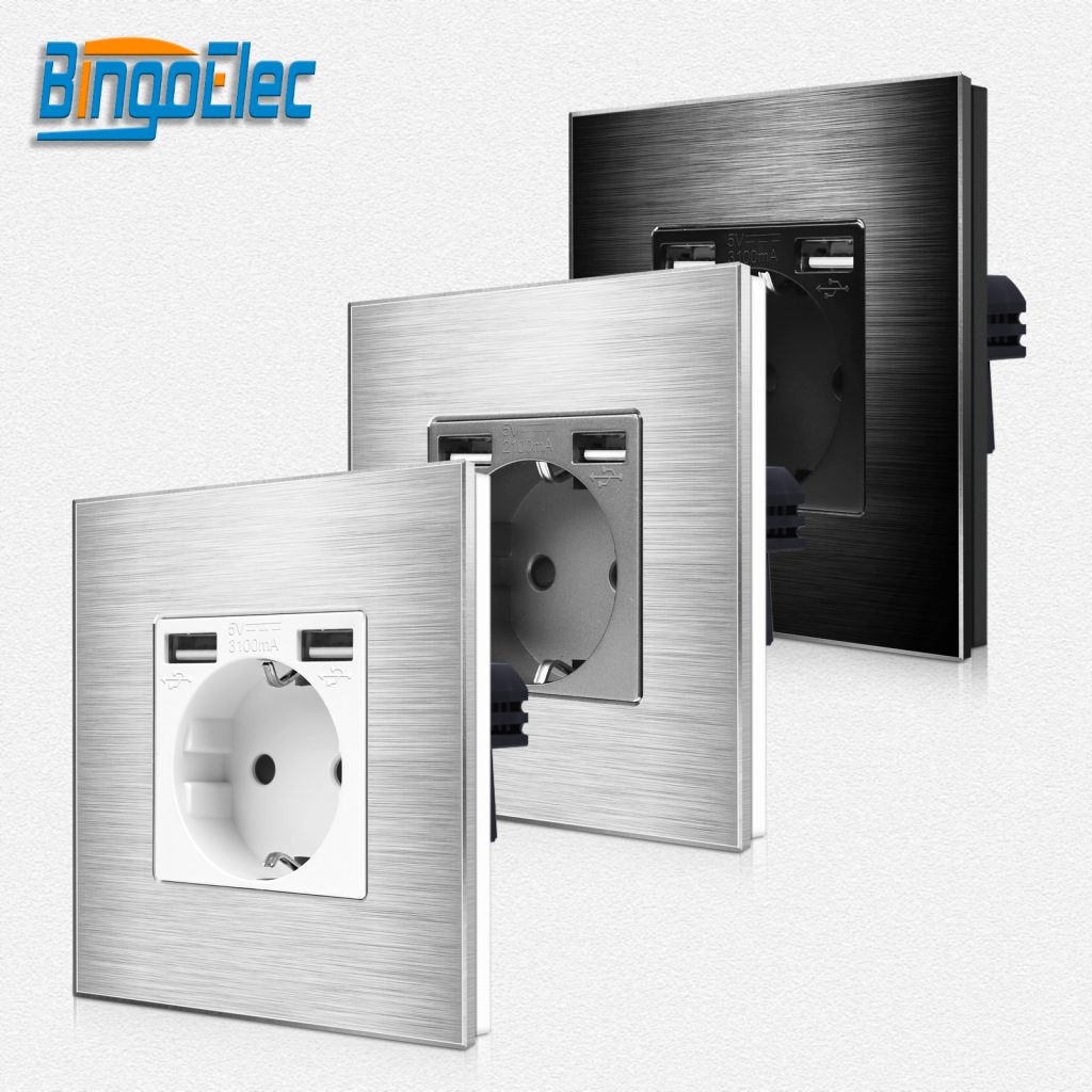 Bingoelec Europe Type F Wall Socket with USB 5V 2.1A