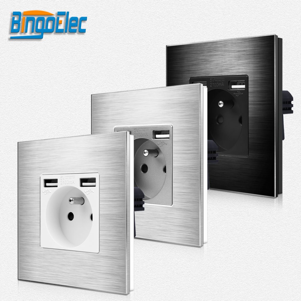 Bingoelec Europe Type E Wall Socket with USB 5V 2.1A