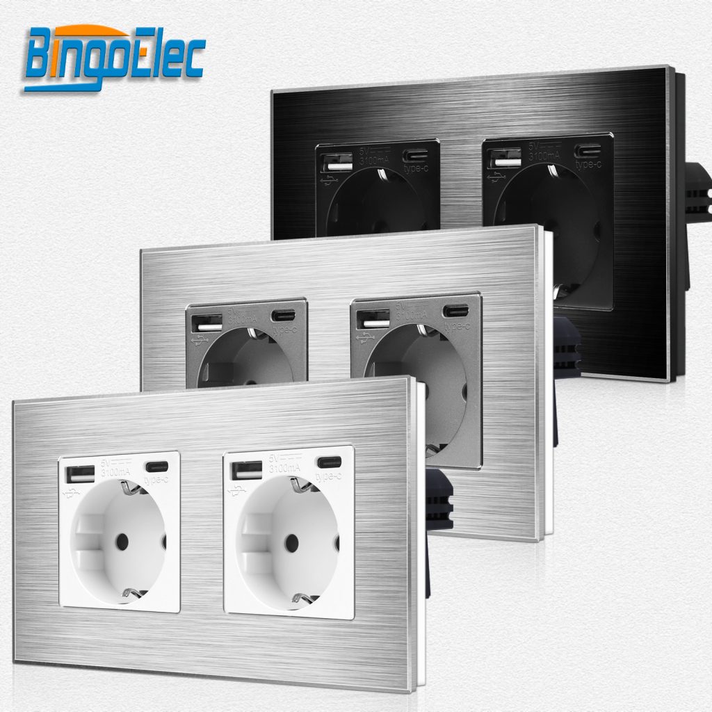 Bingoelec Double Europe Type F Wall Socket with USB A+C 20W fast Charging