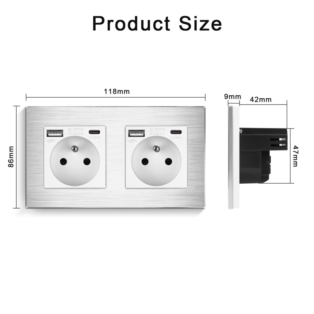 Bingoelec Double Europe Type E Wall Socket with USB A+C 20W fast Charging