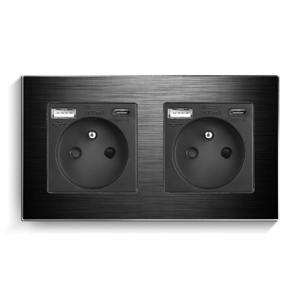 Bingoelec Double Europe Type E Wall Socket with USB A+C 20W fast Charging